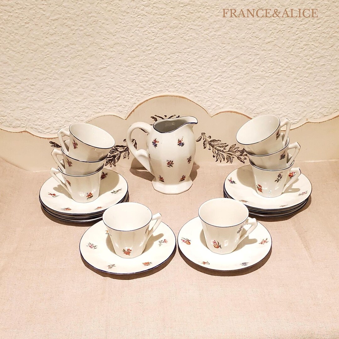 French Vintage Coffee Set 10 Cups Saucers French Fine Earthenware ...