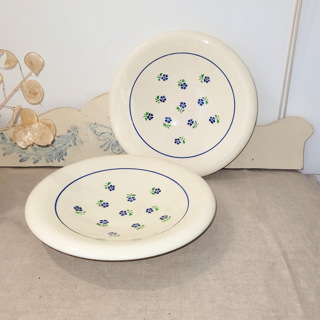 2 BADONVILLER Blue Flower Soup Plates, CLAUDIUS Model. 50s Soup Plates ...