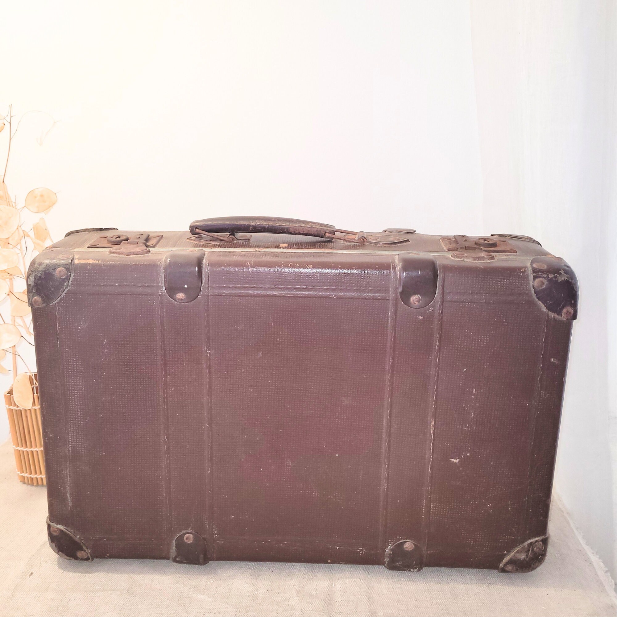 Vintage Cardboard Brown Suitcase Old Flea Market Travel Suitcase ...