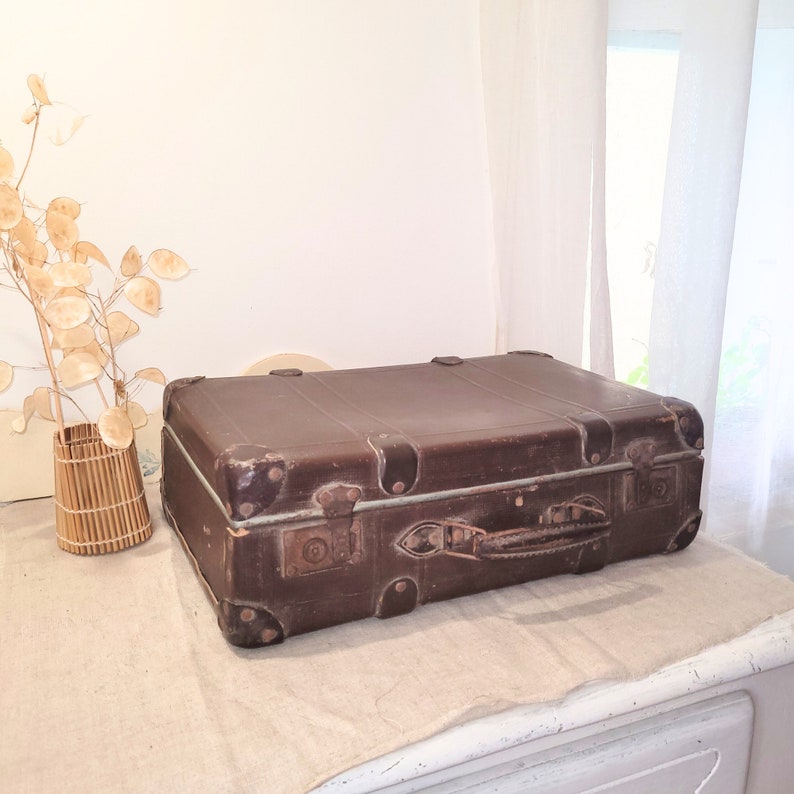 Vintage Cardboard Brown Suitcase | Old Flea Market Travel Suitcase ...