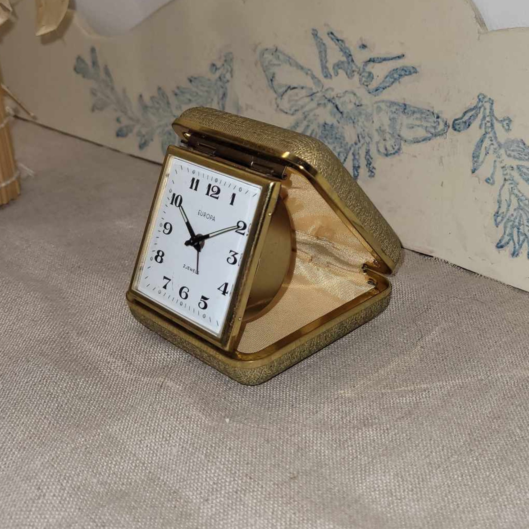 Vintage Europa Mechanical Travel Alarm Clock 2 Jewels 1970s Gold Case ...
