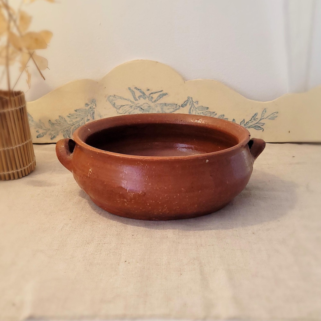 Antique Round Terracotta Dish – Vintage Ochre Caquelon – Rustic ...