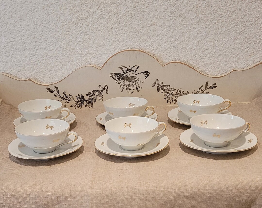 6 Porcelain Tea Cups. Tea Cups and Under Cups Matching the Delicate ...