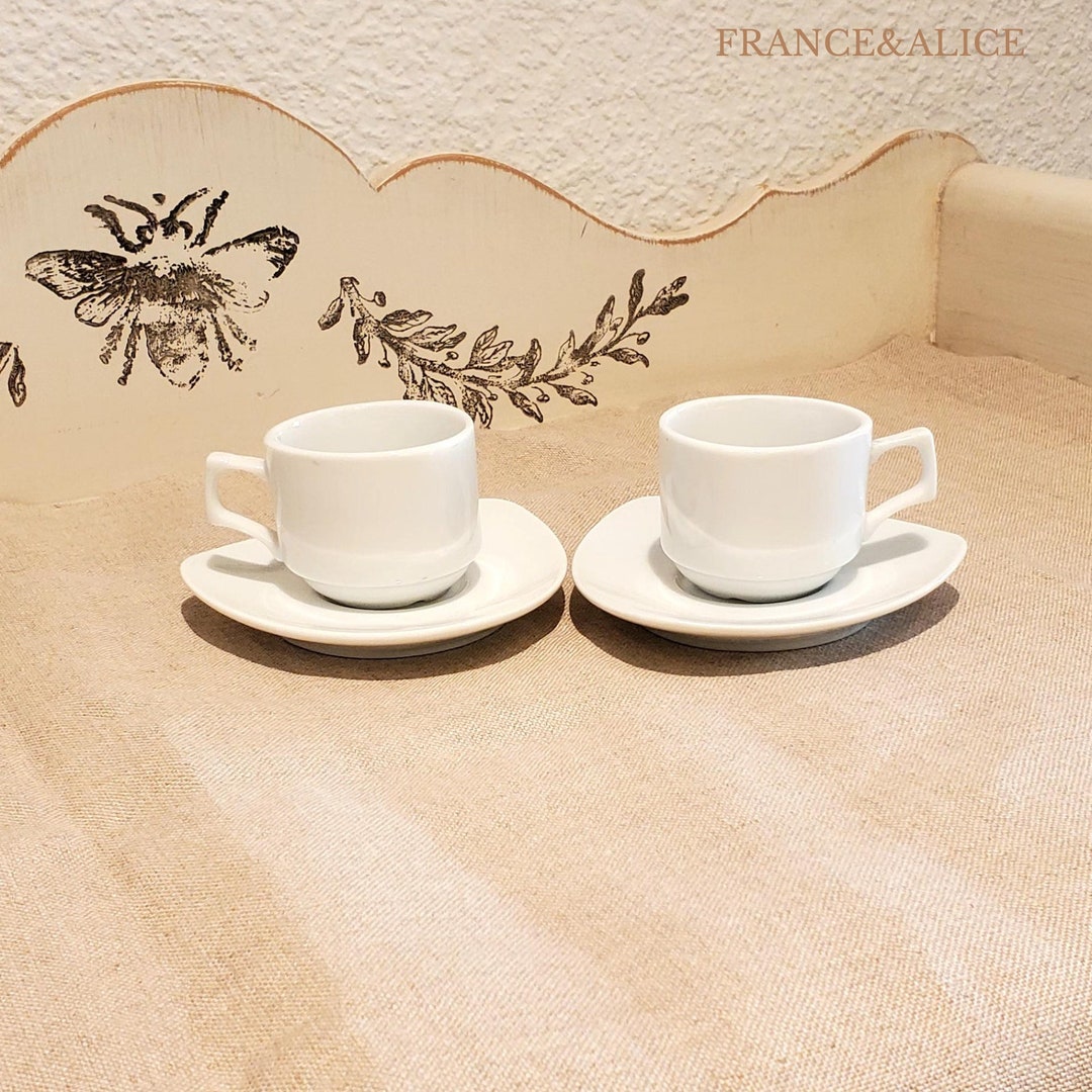 2 VINTAGE Coffee Cups With Triangle Saucers, White Espresso Cup - Etsy