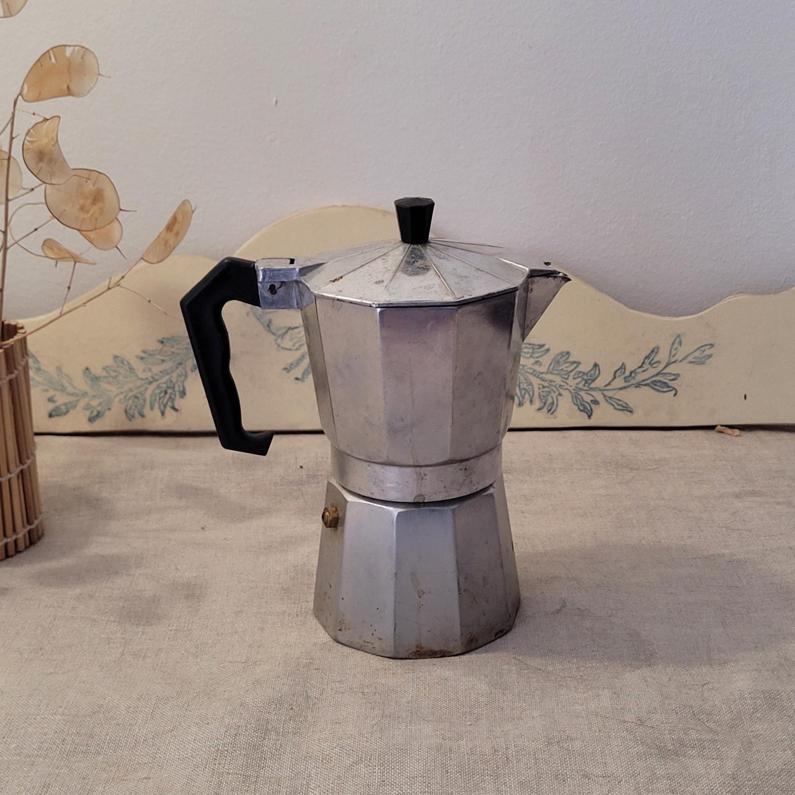 Vintage Aluminum Moka Pot — 1950s Bialetti Style, Retro Kitchen Coffee ...