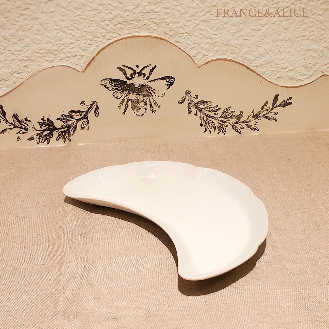 Vintage White Porcelain Plate in the Shape of a Half Moon - Etsy