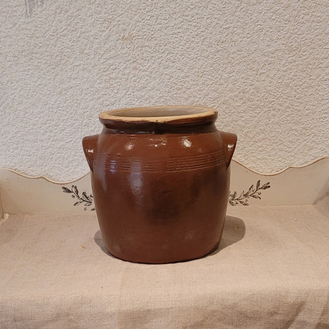 Large Vintage Confit Jar. Glazed Ceramic Grease Pot. Typical Toupine ...