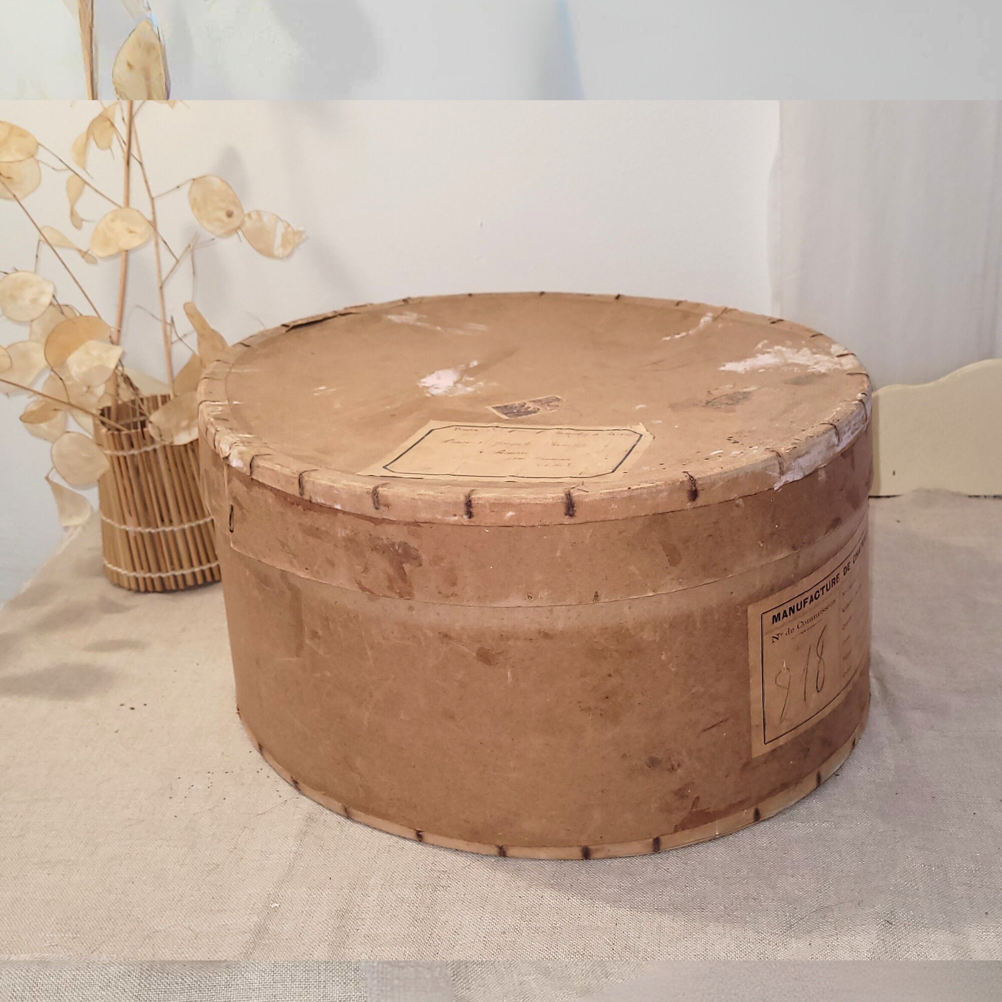 Antique French Hat Box — Montazel Manufacture 1938, Handwritten Label ...