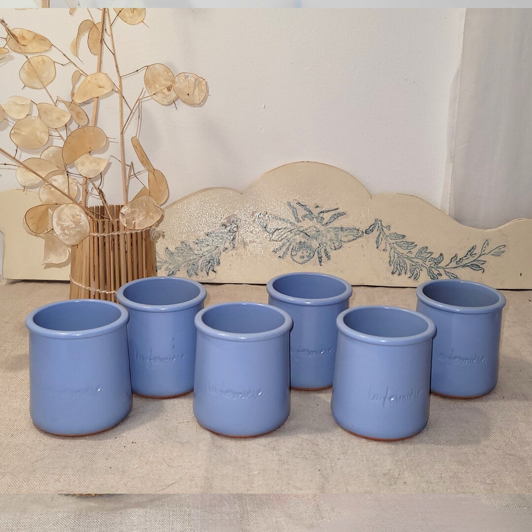 Set of 6 La Fermière Yogurt Pots — Blue Lavender Glazed Terracotta ...