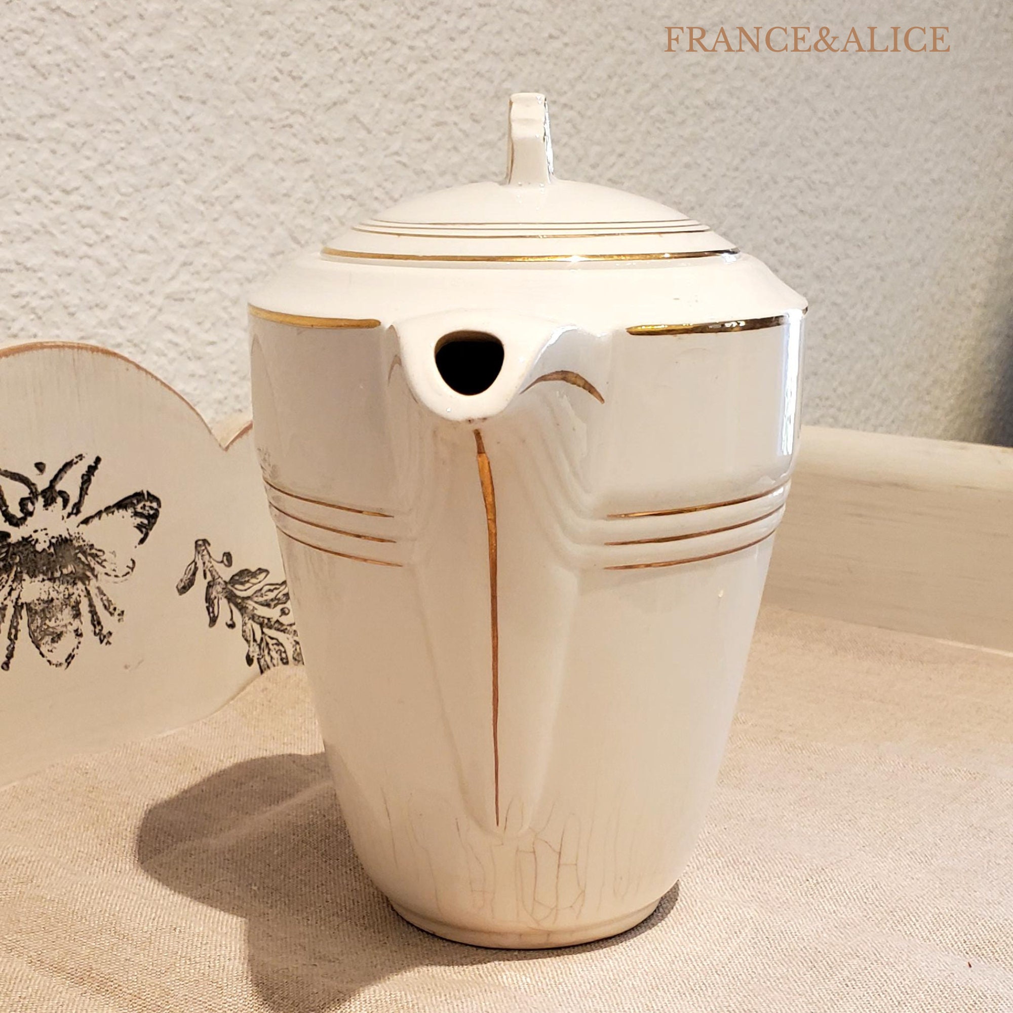 Vintage French Art Deco Coffee Pot With Golden Thread Decor St Amand ...