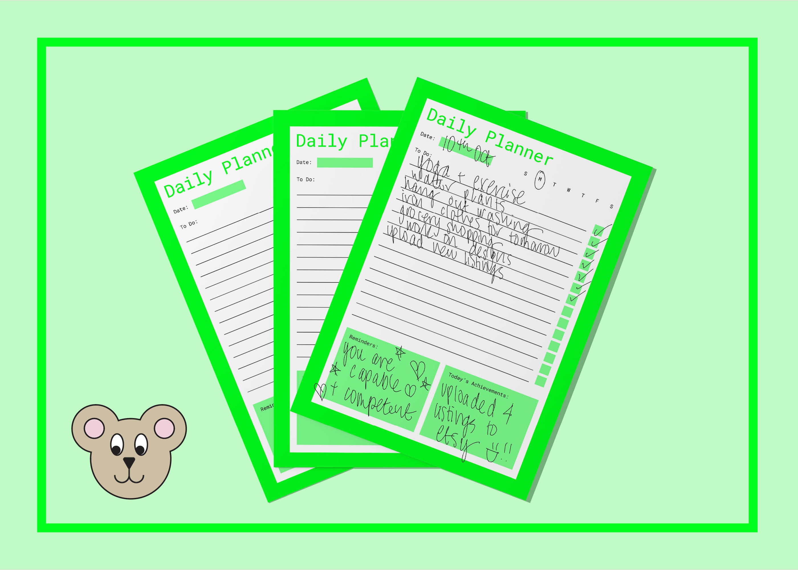 Neon Green RGB Cute Minimal Printable Daily Planner to Do - Etsy