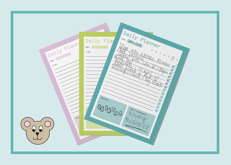 Bundle Teal Blue/lime Green/lilac Cute Minimal Printable Daily Planner ...