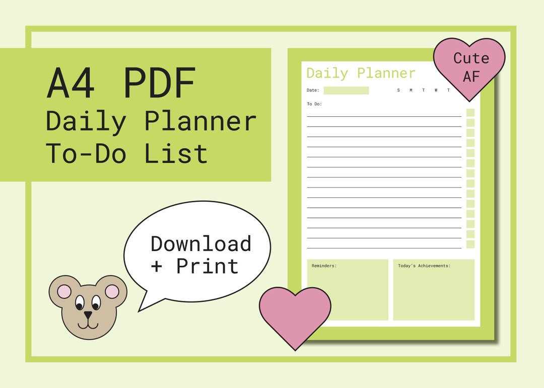 Lime Green Cute Minimal Printable Daily Planner to Do List - Etsy