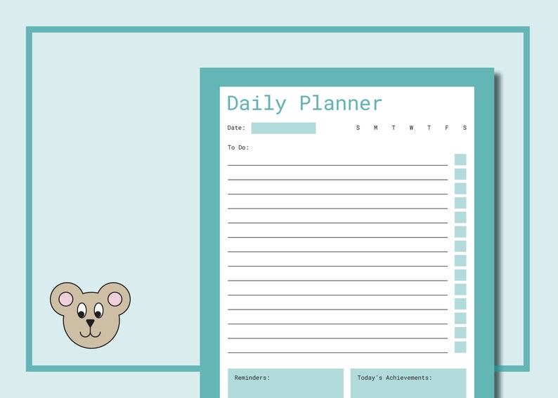 Bundle Teal Blue/lime Green/lilac Cute Minimal Printable Daily Planner ...