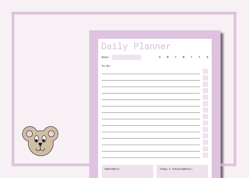Lilac Cute Minimal Printable Daily Planner, to Do List, Daily Reminders ...