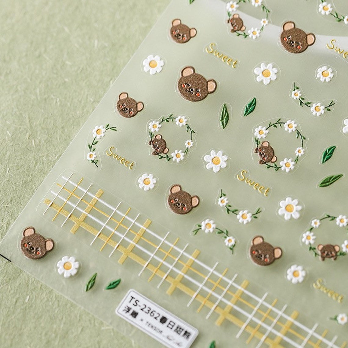 5D Bear Daisy Nail Stickers Teddy Bear Nail Decals Nail Art - Etsy