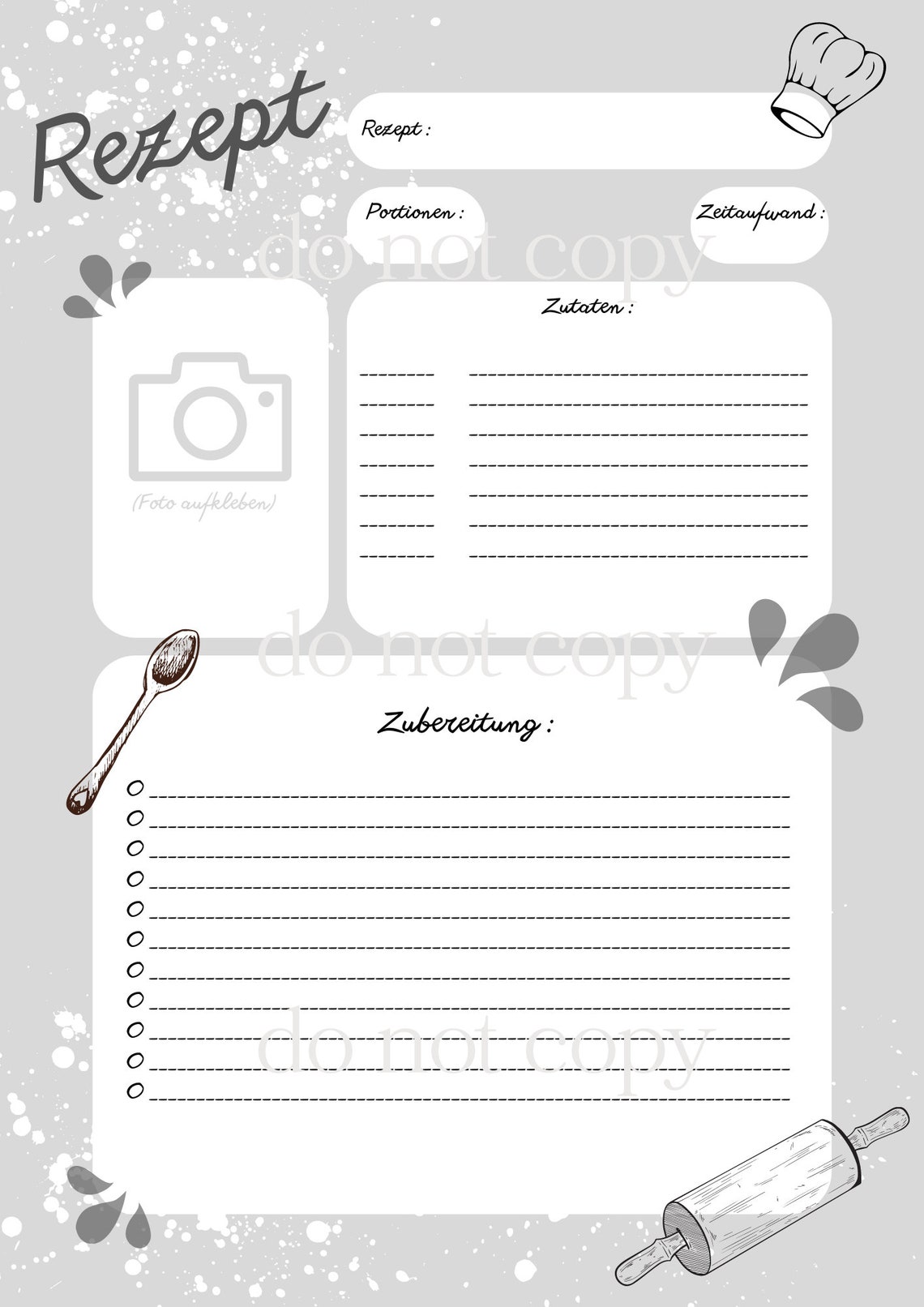 4 Rezeptvorlagen in unterschiedlichen Designs / Vorlagen zum sofortigen ...