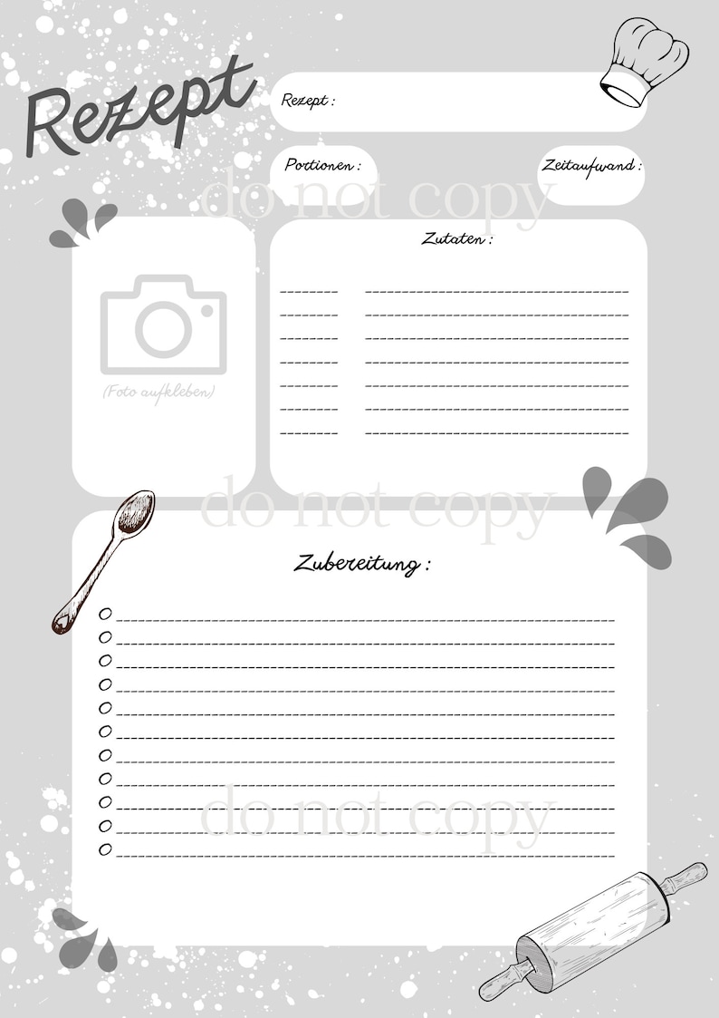 4 Rezeptvorlagen in unterschiedlichen Designs / Vorlagen zum sofortigen ...