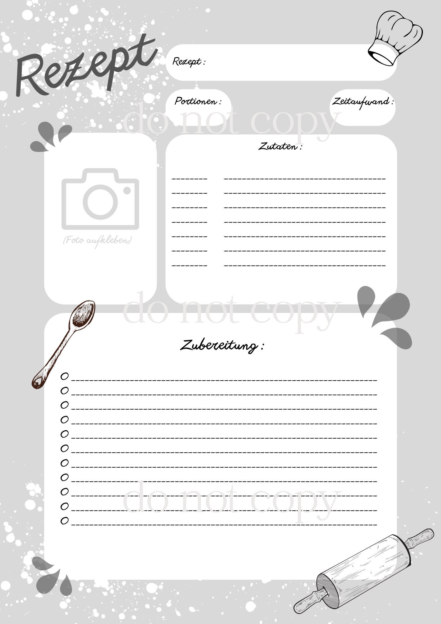 4 Rezeptvorlagen in unterschiedlichen Designs / Vorlagen zum sofortigen ...
