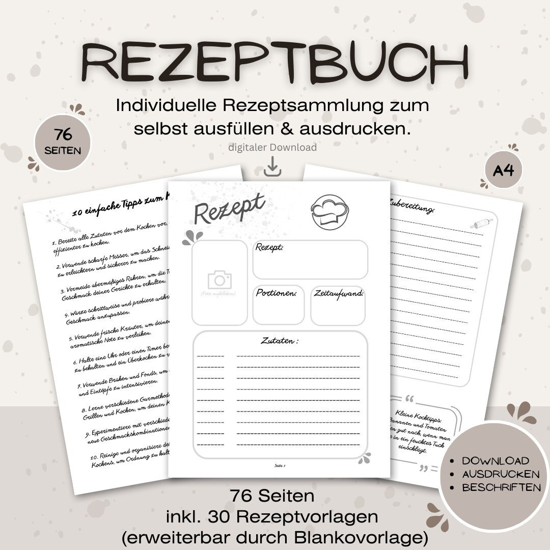 Recipe Book to Fill Out / Cookbook to Write Yourself / Recipe Templates ...