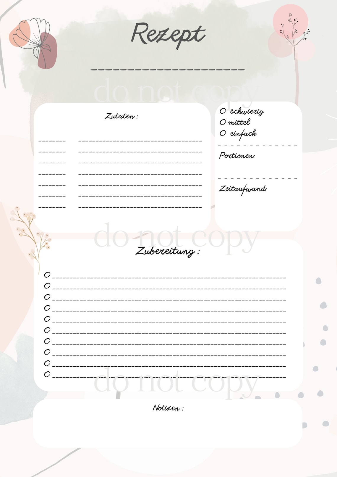 4 Rezeptvorlagen in unterschiedlichen Designs / Vorlagen zum sofortigen ...