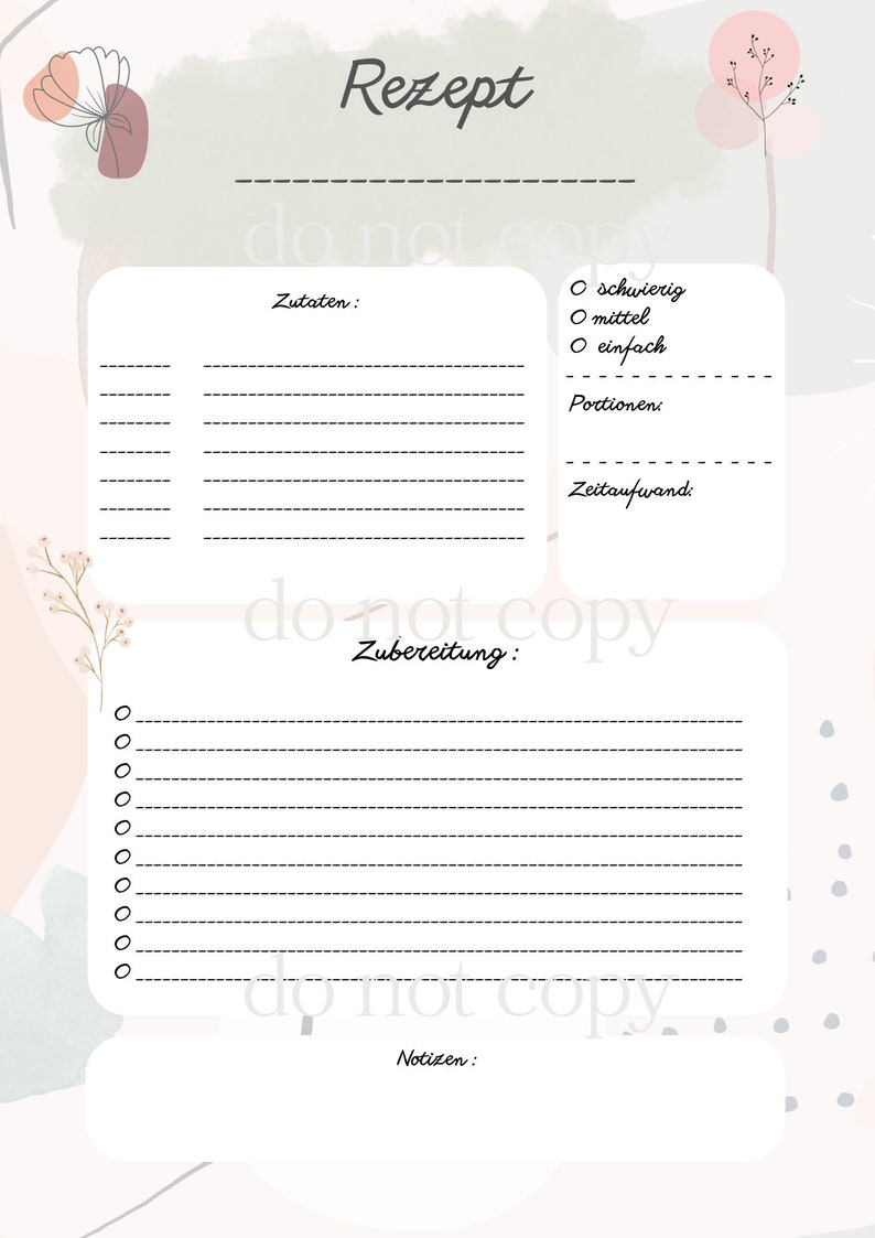 4 Rezeptvorlagen in unterschiedlichen Designs / Vorlagen zum sofortigen ...