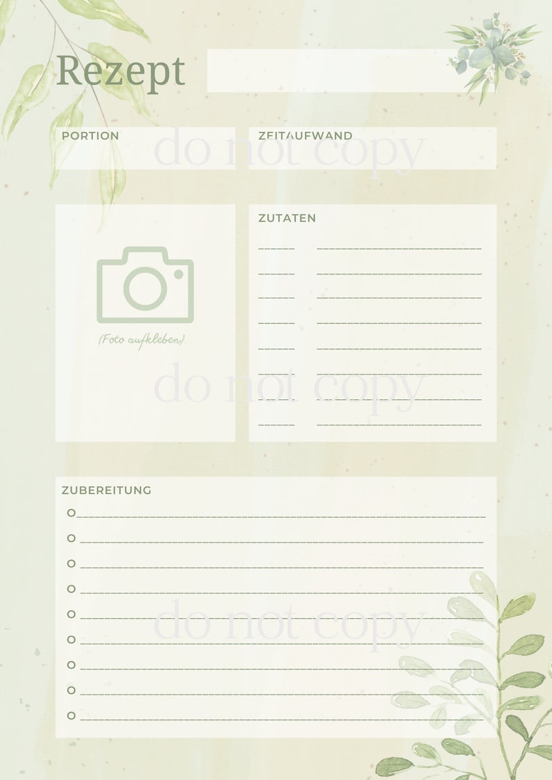 Rezeptvorlagen in 4 verschiedenen Designs / Vorlagen zum sofortigen ...