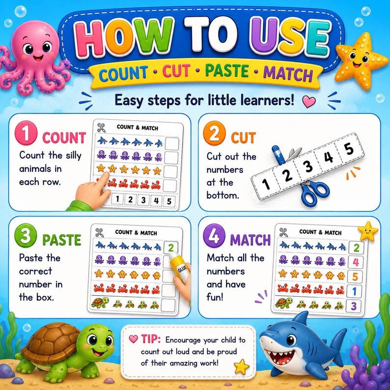 Count and Match Worksheets for Kids | Preschool Math Activity | Silly ...