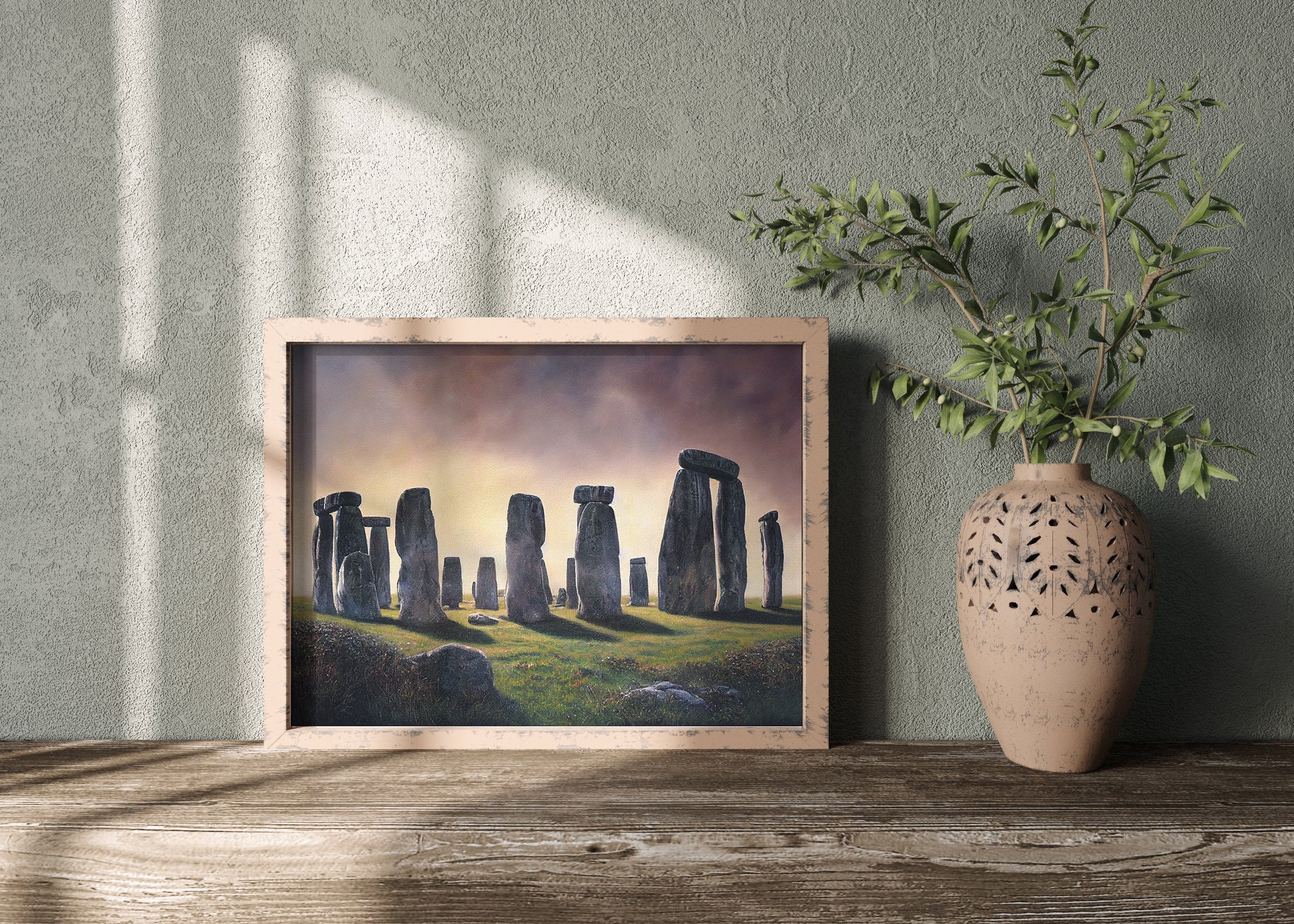 Stonehenge Painting, PRINTABLE Stonehenge Wall Art, Vintage Landscape ...
