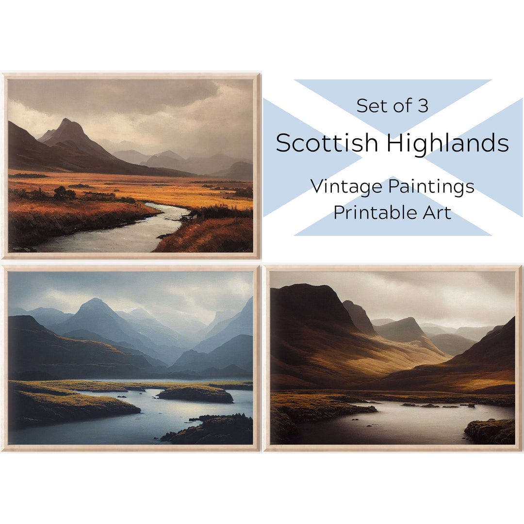 Scotland Paintings Set of 3, PRINTABLE Scottish Highlands Wall Art ...