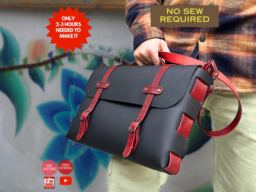 No Stitch Briefcase Pattern / 15,3x10" Leather Travel Laptop Bag PDF ...