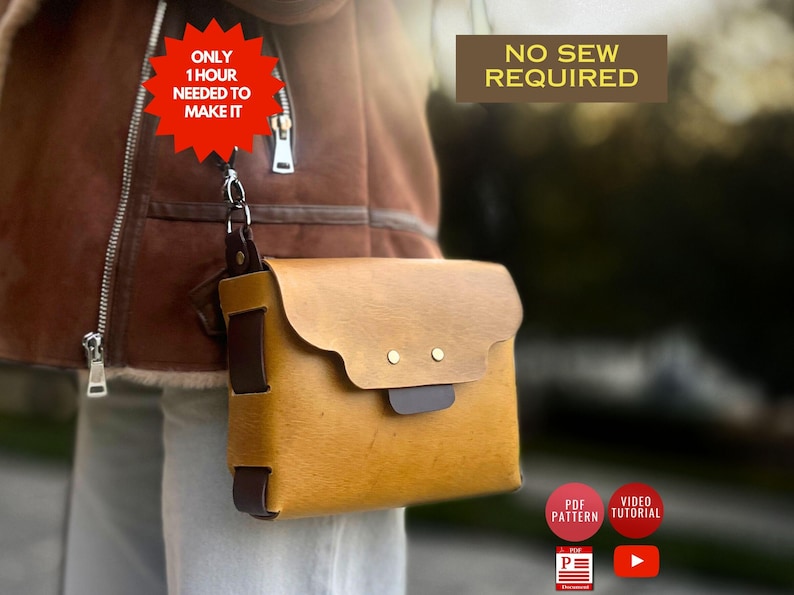 No Stitch Shoulder Bag Pattern / Quick DIY Bag / No Sew Handbag PDF ...