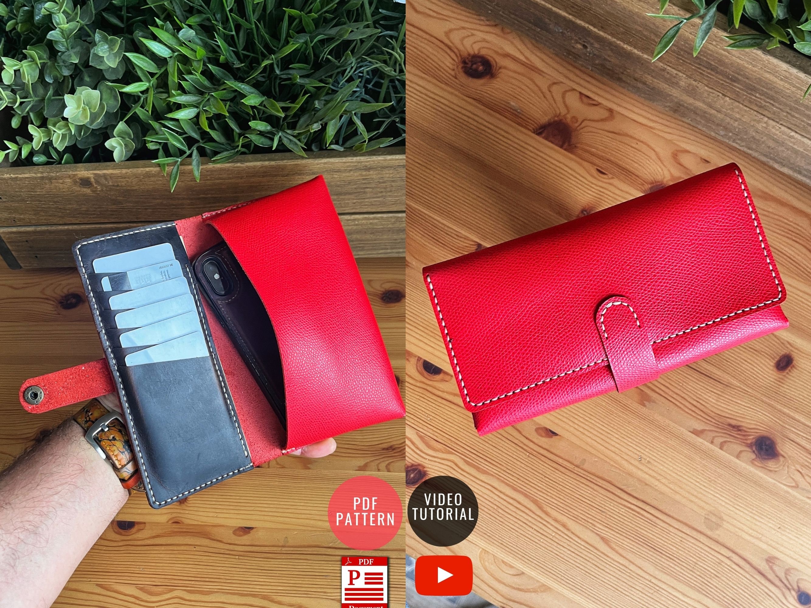Long Wallet With Phone Pouch Pattern / Leather Phone Case/downloadable ...