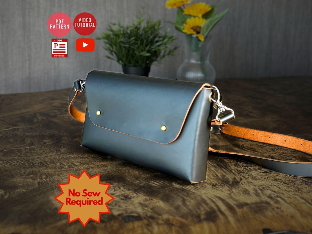 No Sew Bag Pattern With Single Piece of Leather / Quick DIY Shoulder ...