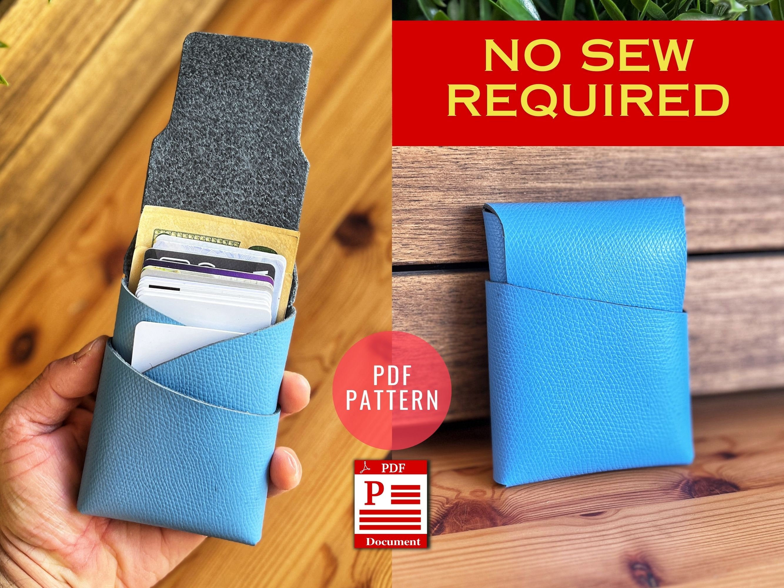 Stitchless Wallet PDF Pattern / No Sew Folded Leather Wallet Pattern ...