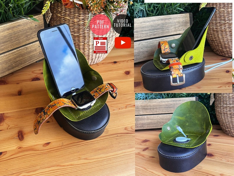 Leather Phone & Apple Watch Cradle PDF Pattern / Phone Holder Template ...