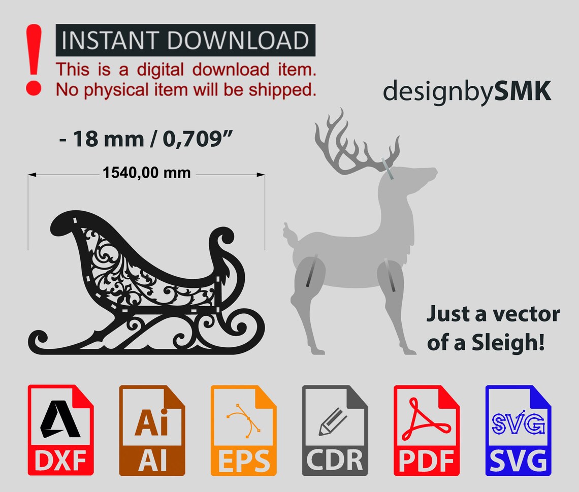 Christmas Santa Claus Ornament Sleigh DXF, Cnc File for Sleigh ...