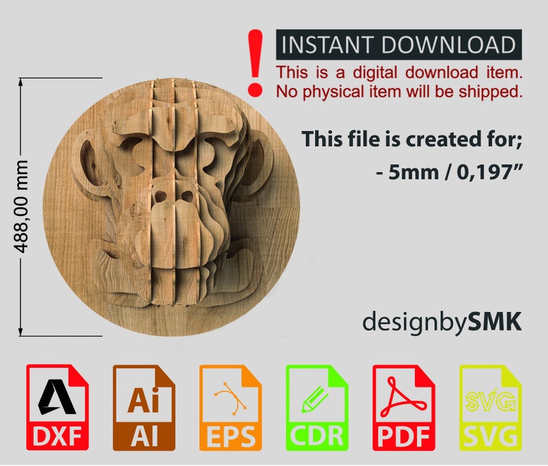 Monkey Head Trophy, Monkey Wall Decor, 5mm Laser Cut Files, Dxf, Pdf ...