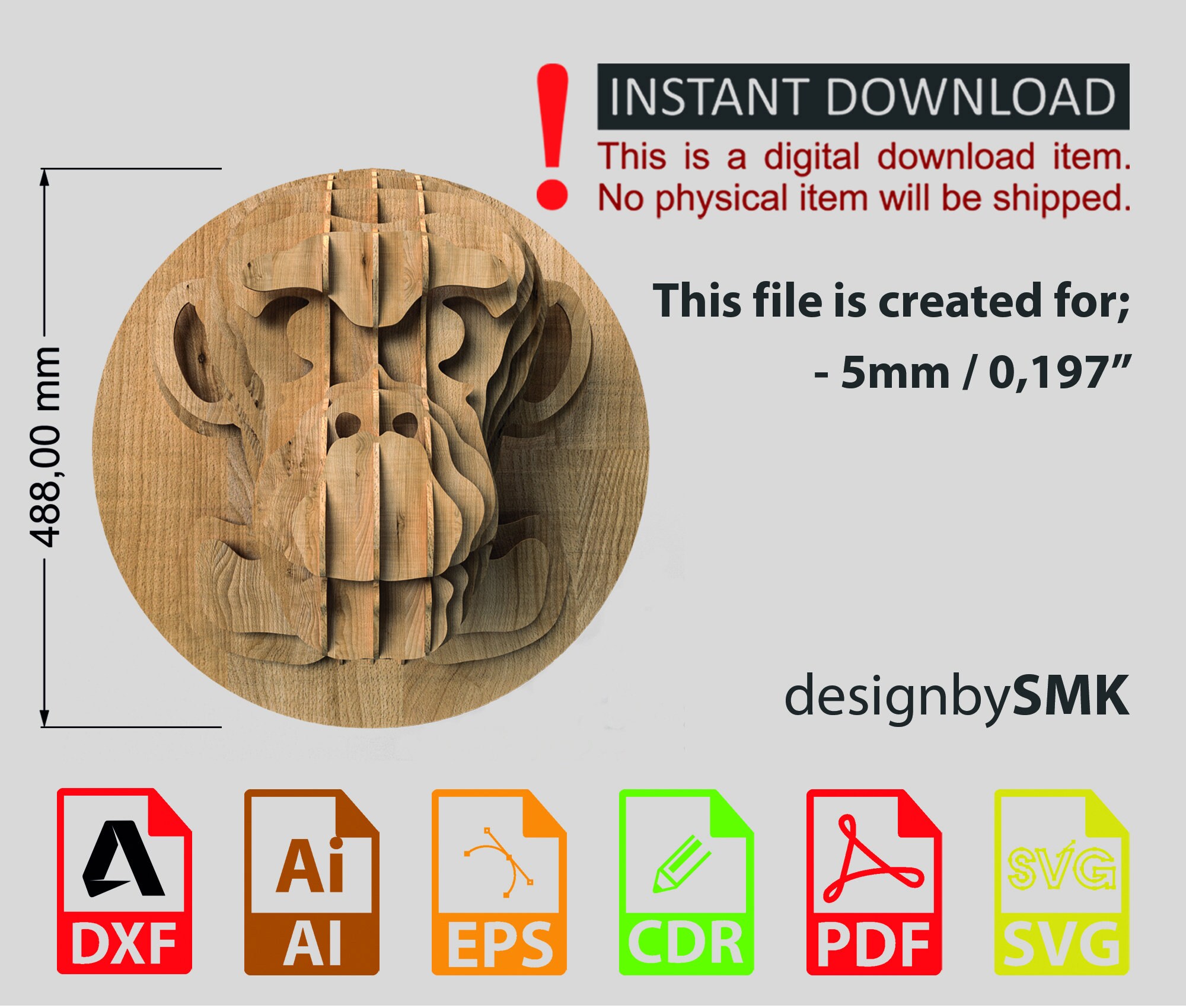 Monkey Head Trophy, Monkey Wall Decor, 5mm Laser Cut Files, Dxf, Pdf ...