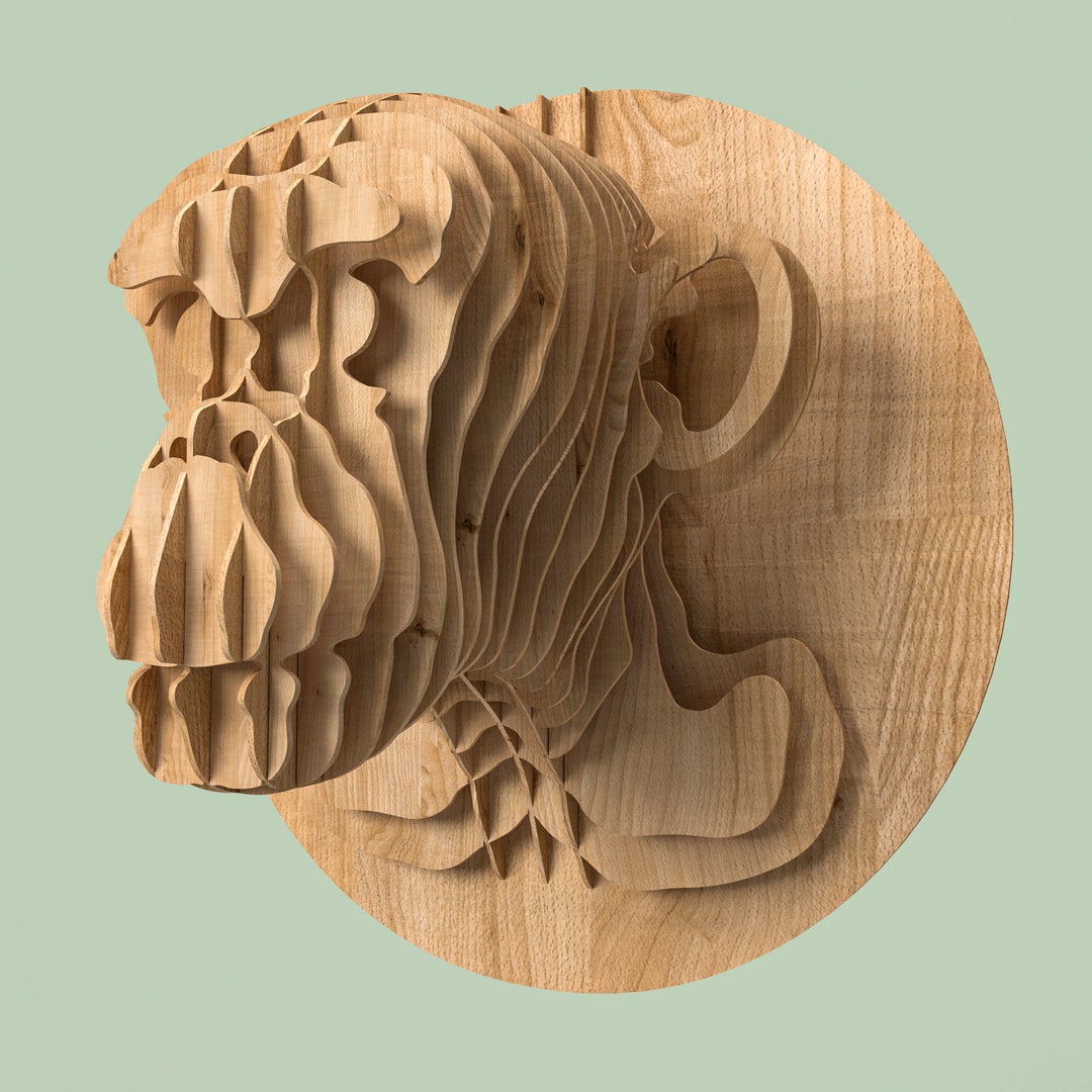Monkey Head Trophy, Monkey Wall Decor, 5mm Laser Cut Files, Dxf, Pdf ...