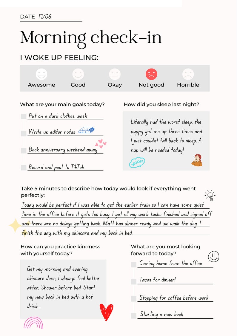 Daily Morning Check-in Printable Digital Download - Etsy