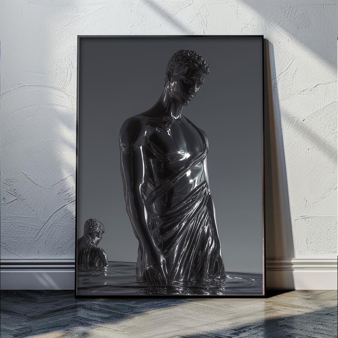 Liquid Chrome Greek Statue Digital Art Hyper-realistic Metallic ...