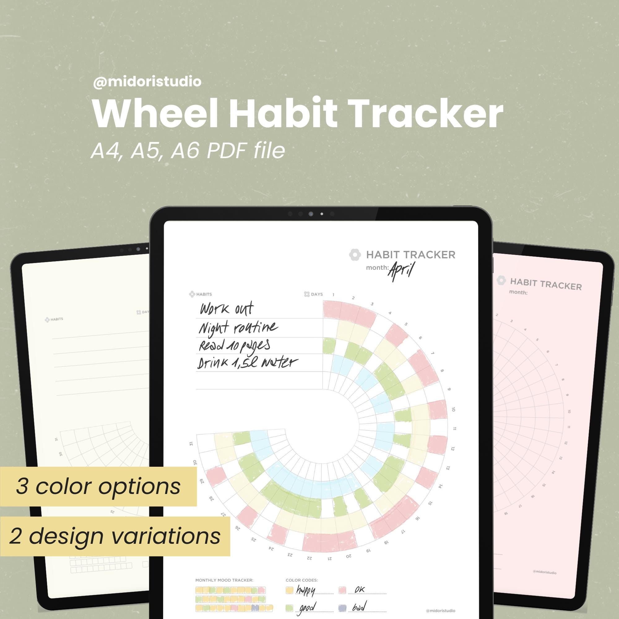Wheel Habit Tracker Printable Monthly Habit Track Goal Setting Template ...