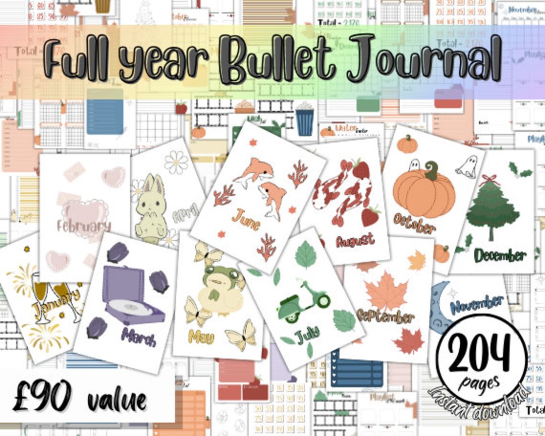 Full Year Bullet Journal Digital Pdf Journal Pages Printable Pre-made ...