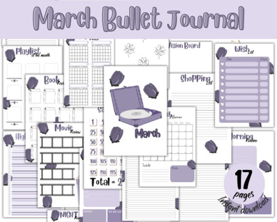 March Journal ~ Bullet Journal ~ Digital ~ Pdf ~ Journal Pages ...
