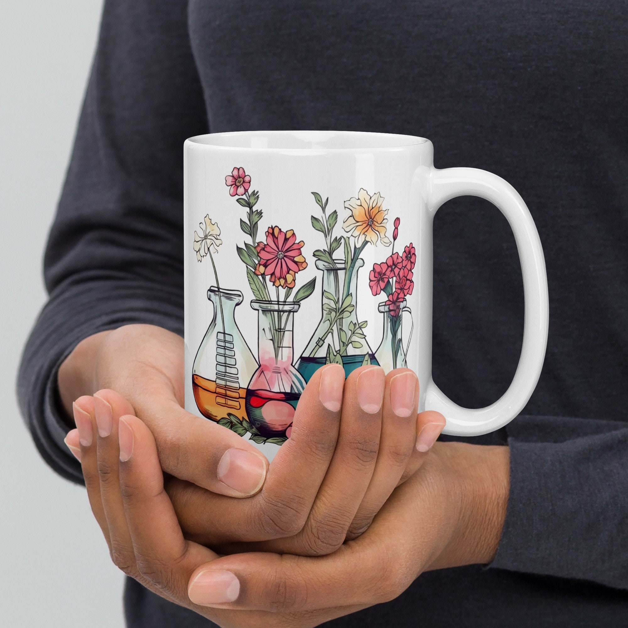 Chemistry Floral Beakers Glossy Mug, Organic Chemistry Equipment Gifts ...