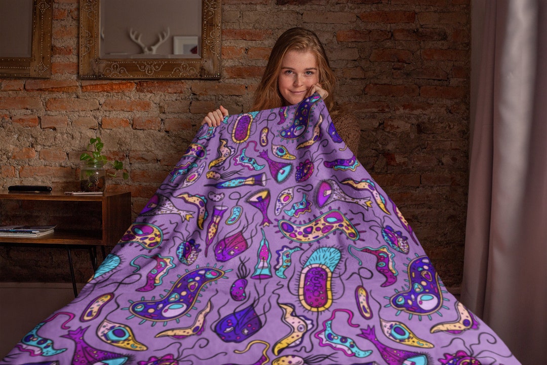 Purple Microbiology Bacteria Throw Blanket, Microorganism Home Decor ...