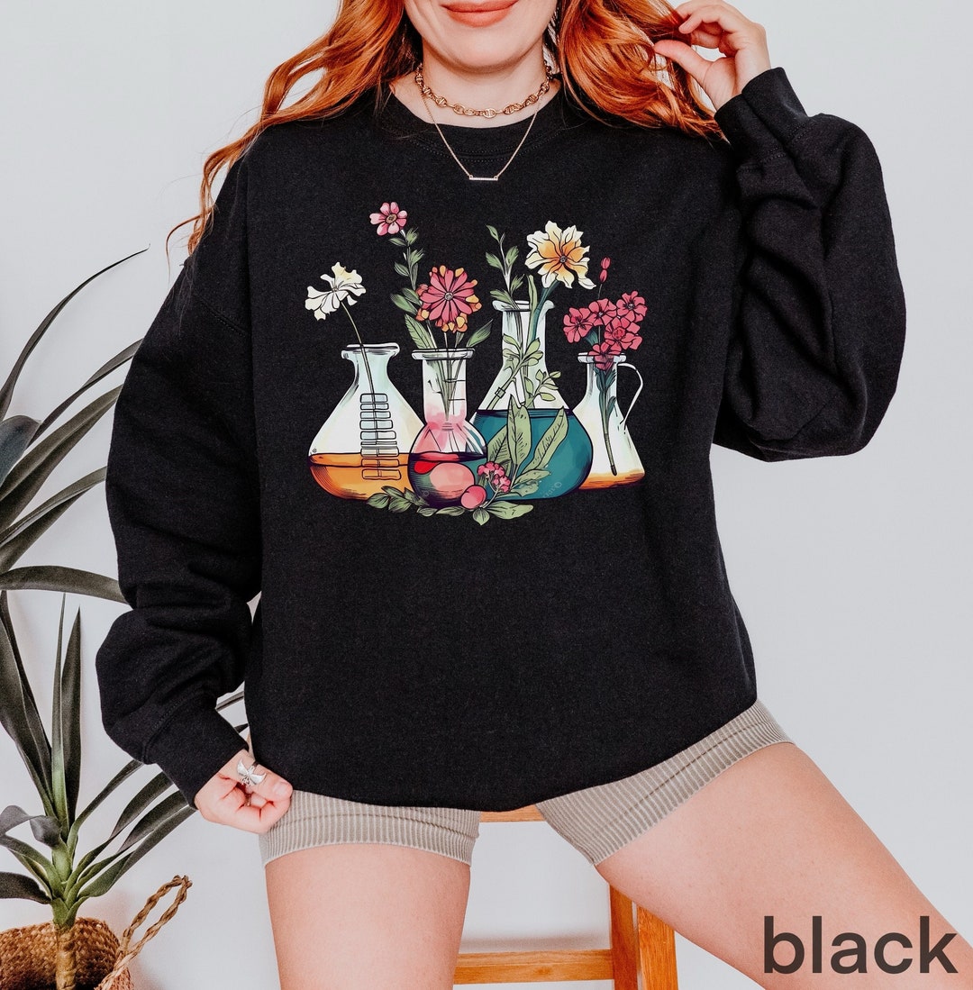 Floral Beakers Sweatshirt, Laboratory Science Chemistry Teacher Sweater ...