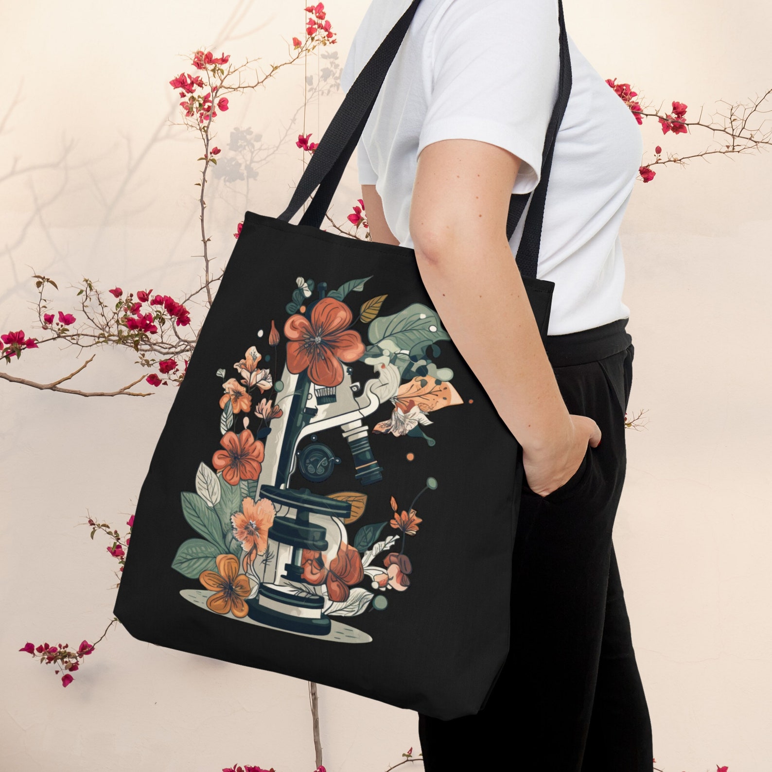 Floral Microscope Microbiology Tote Bag, Science Mom, Biology Teacher ...