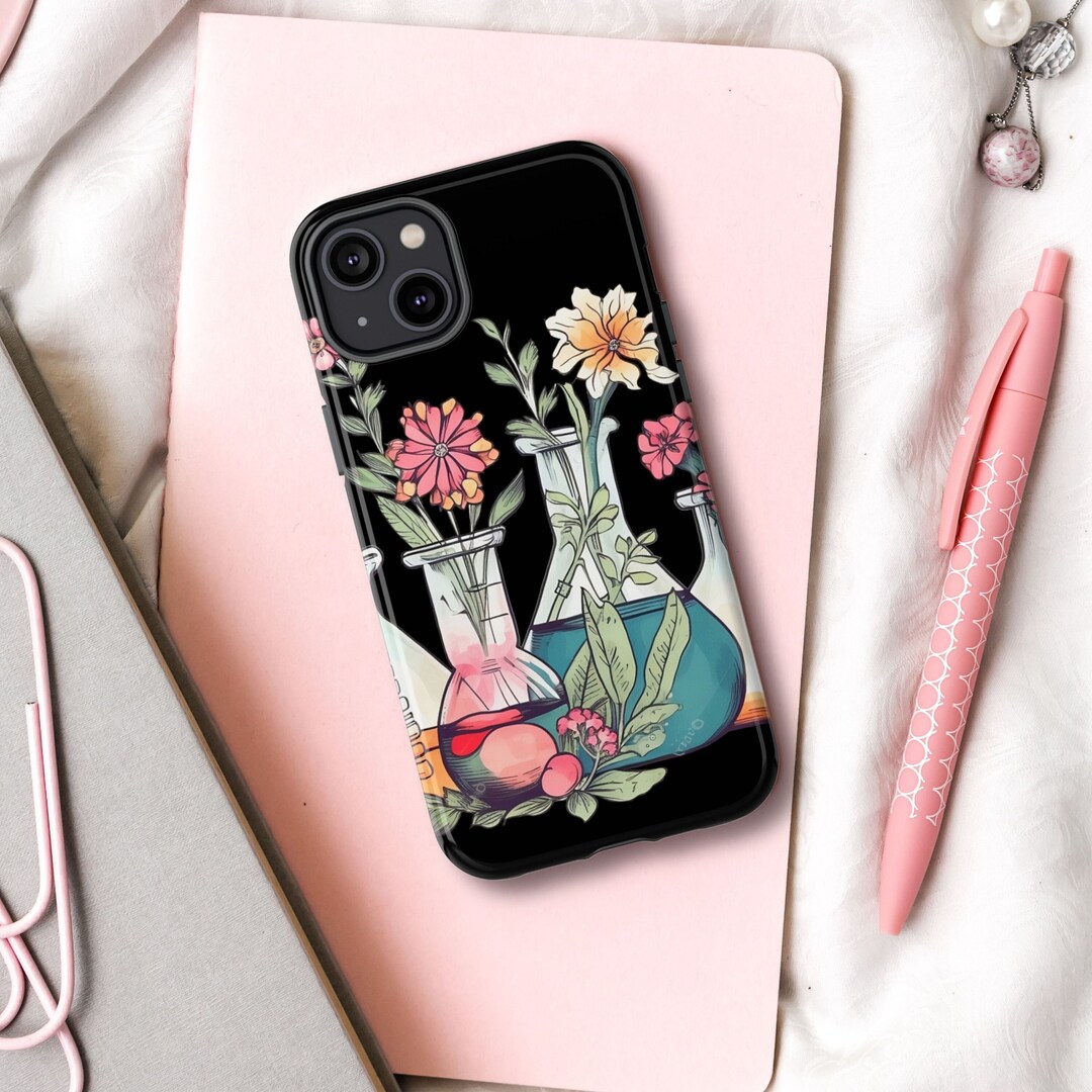 Floral Beakers Chemistry Teacher Phone Case, Laboratory Scientist, Lab ...